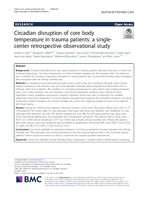 (PDF) Circadian disruption of core body temperature in trauma patients ...