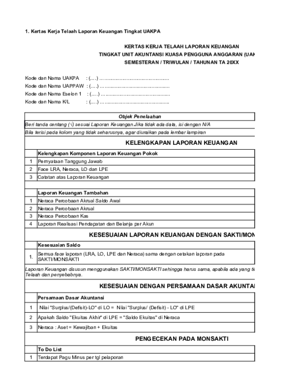 (XLS) Form Kertas Kerja Telaah Laporan Keuangan Kementerian Lembaga