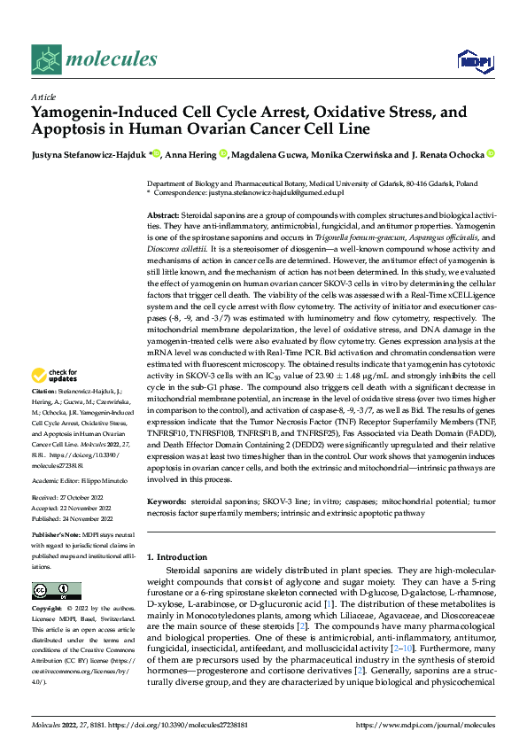 (PDF) Yamogenin-Induced Cell Cycle Arrest, Oxidative Stress, and ...