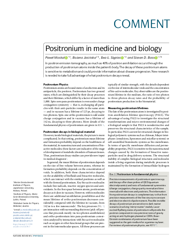 (PDF) Positronium in medicine and biology