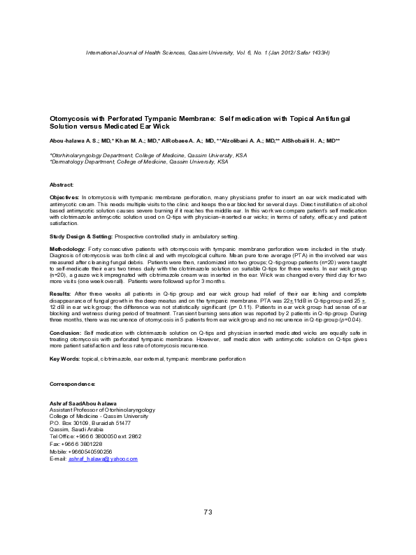 (PDF) Otomycosis with Perforated Tympanic Membrane : Self Medication ...
