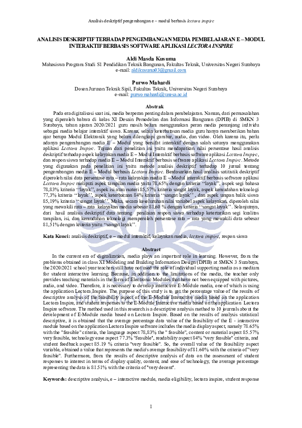 (PDF) Analisis Deskriptif Terhadap Pengembangan Media Pembelajaran e - Modul Interaktif Berbasis ...