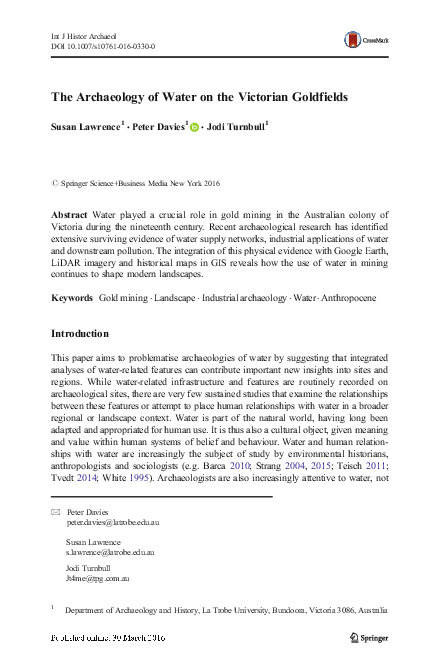 (PDF) The Archaeology of Water on the Victorian Goldfields