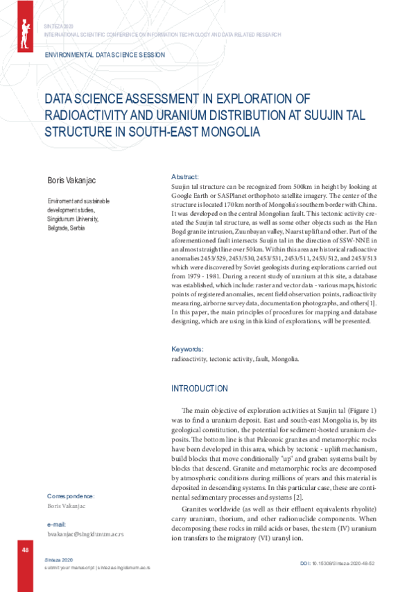 (PDF) Data Science Assessment in Exploration of Radioactivity and Uranium Distribution at Suujin ...