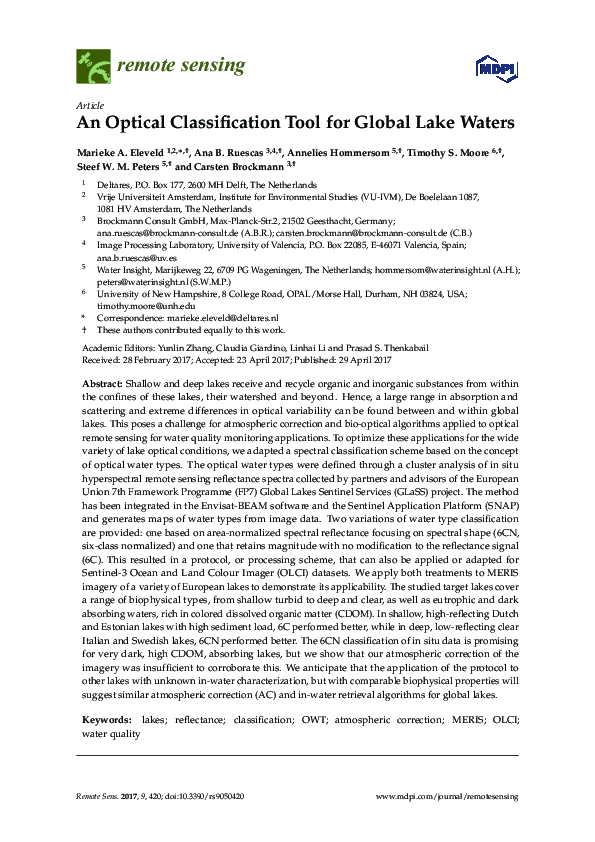 (PDF) An Optical Classification Tool for Global Lake Waters
