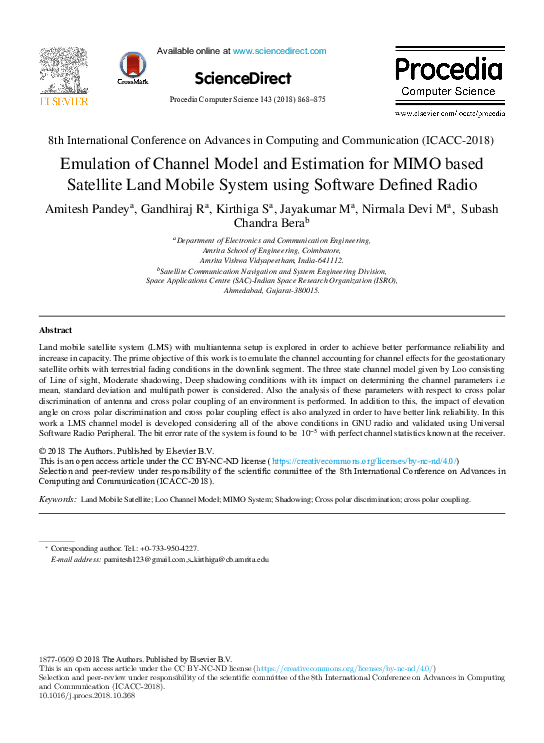 (PDF) Emulation of Channel Model and Estimation for MIMO based Satellite Land Mobile System ...