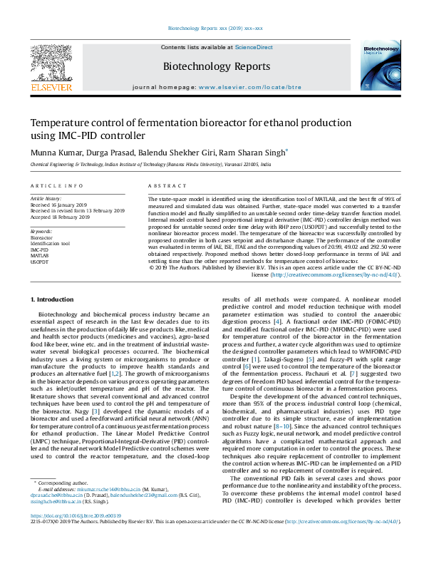 (PDF) Temperature control of fermentation bioreactor for ethanol ...