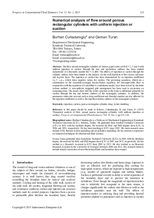 Pdf Numerical Analysis Of Flow Around Porous Rectangular Cylinders With Uniform Injection Or