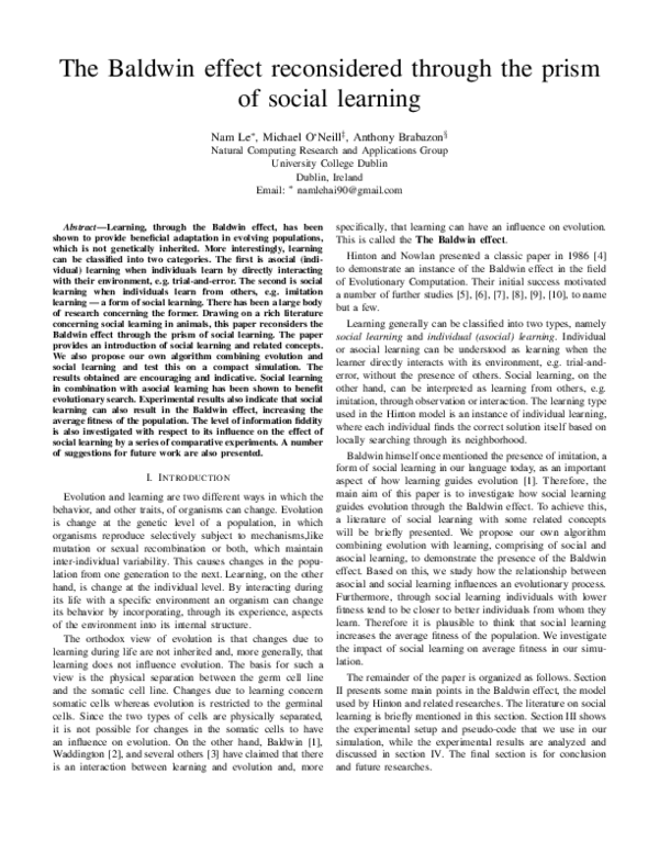 (PDF) The Baldwin Effect Reconsidered Through the Prism of Social Learning