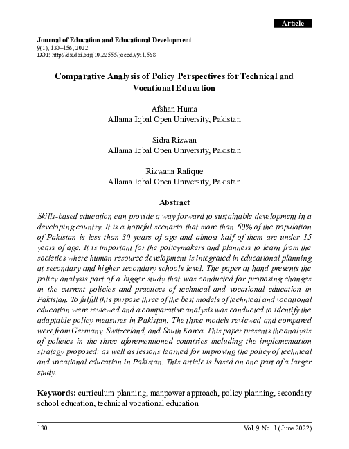 (PDF) A Comparative Analysis of Policy Perspective for Technical and ...