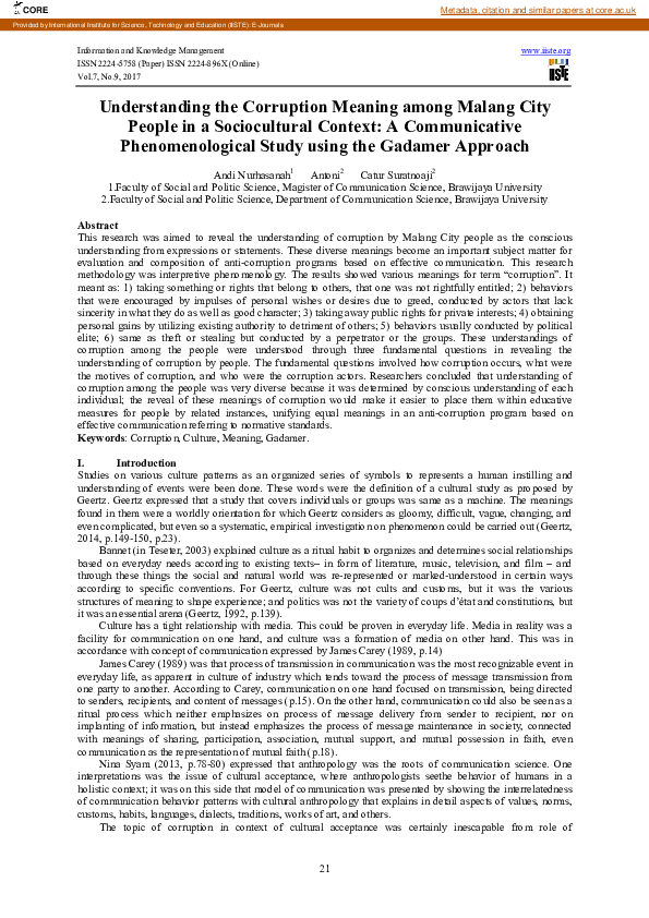 (PDF) Understanding the Corruption Meaning among Malang City People in ...