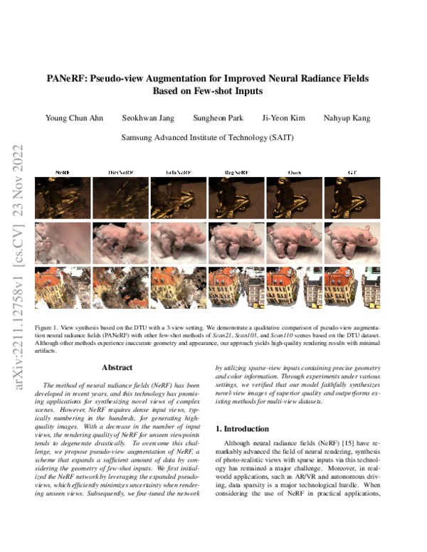 (PDF) PANeRF: Pseudo-view Augmentation for Improved Neural Radiance Fields Based on Few-shot Inputs
