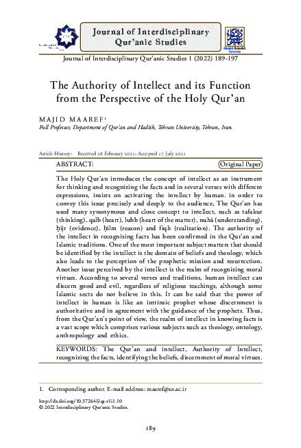 (PDF) The Authority of Intellect and its Function from the Perspective ...