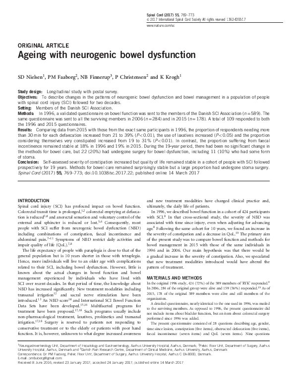 (PDF) Ageing with neurogenic bowel dysfunction