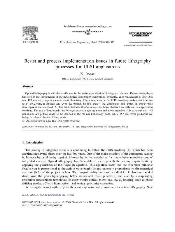 Resist and process implementation issues in future lithography ...