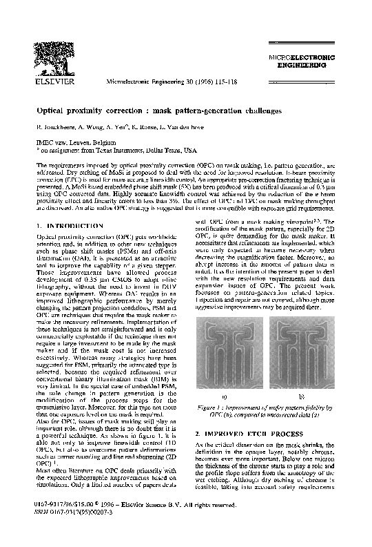 (PDF) Optical proximity correction: Mask pattern-generation challenges