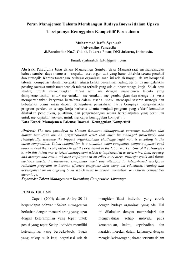 (PDF) Peran Manajemen Talenta Membangun Budaya Inovasi dalam Upaya Terciptanya Keunggulan ...