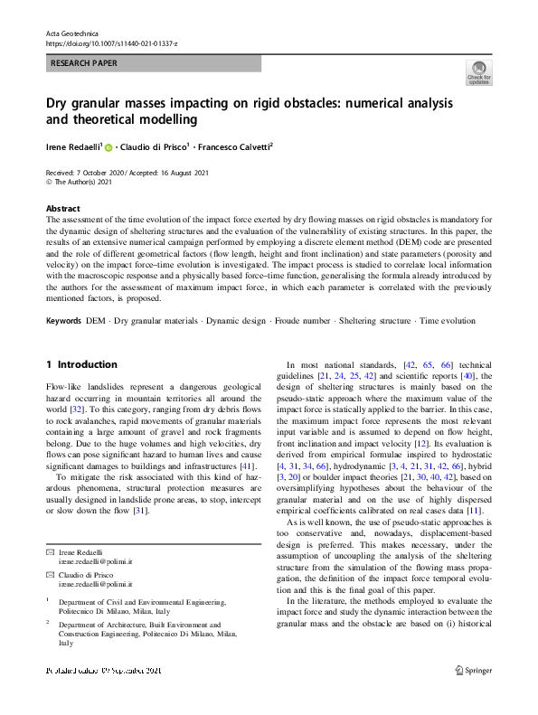 (PDF) Dry granular masses impacting on rigid obstacles: numerical ...