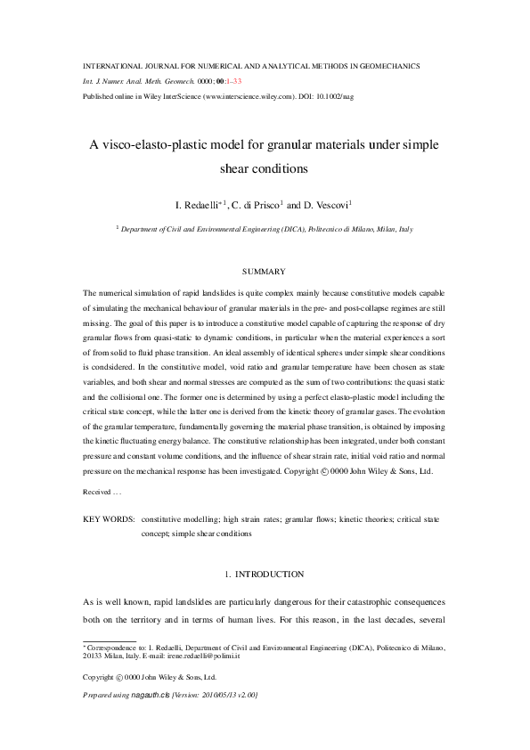 (PDF) A visco-elasto-plastic model for granular materials under simple shear conditions