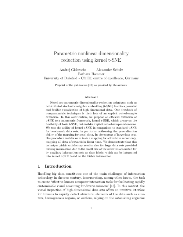 Pdf Parametric Nonlinear Dimensionality Reduction Using Kernel T Sne 4695