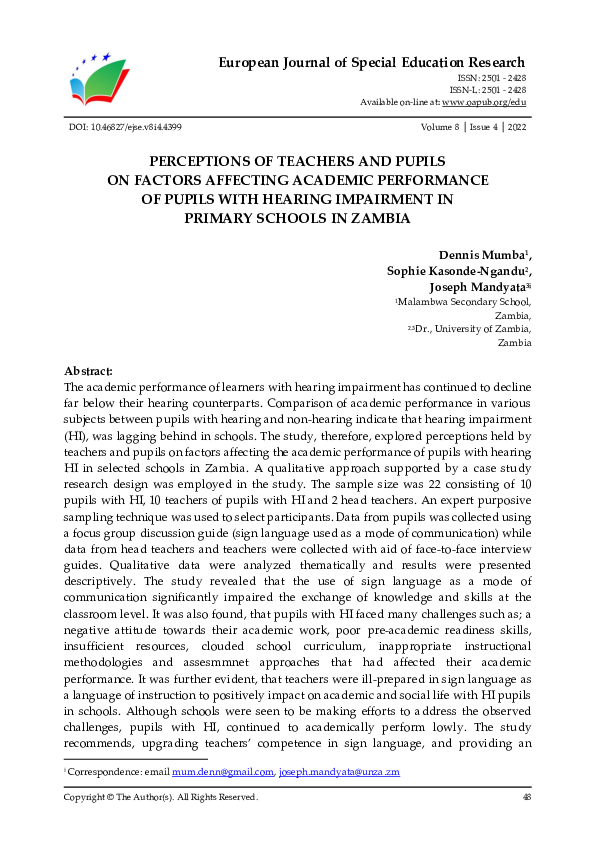 (PDF) Perceptions of Teachers and Pupils on Factors Affecting Academic ...