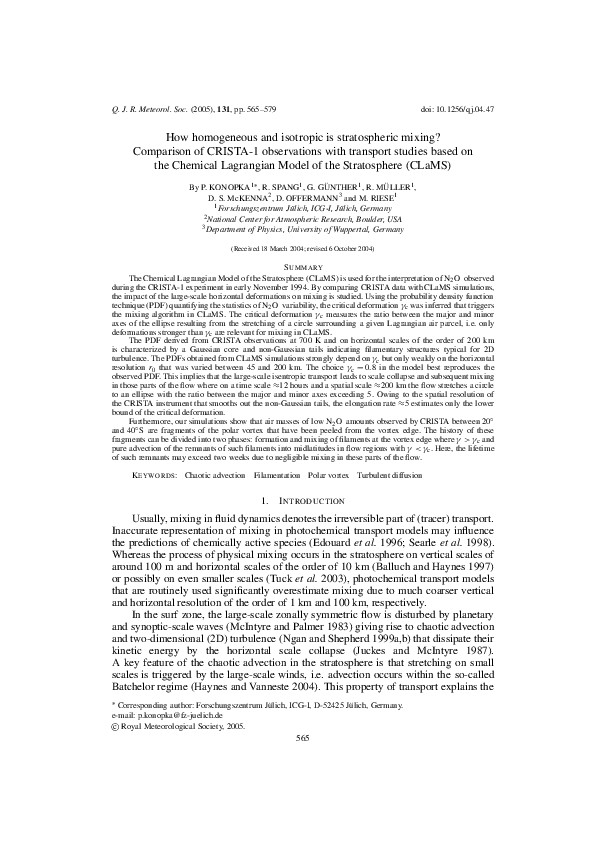 (PDF) How homogeneous and isotropic is stratospheric mixing? Comparison ...