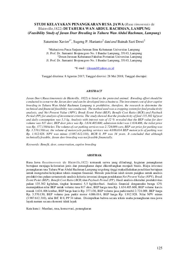 (PDF) STUDI KELAYAKAN PENANGKARAN RUSA JAWA (Rusa timorensis ...