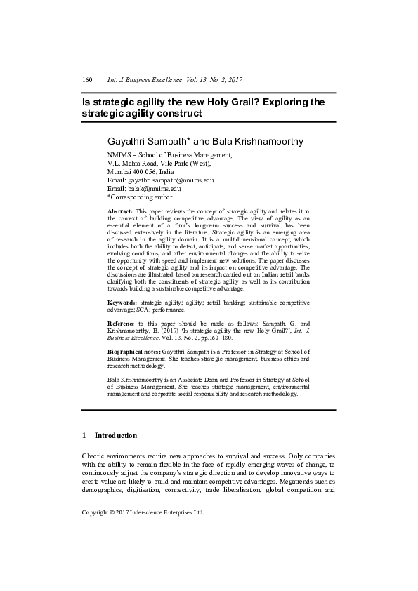 (PDF) Is strategic agility the new Holy Grail? Exploring the strategic ...