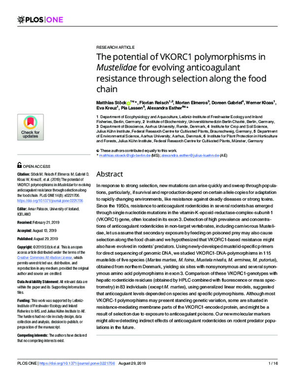 (PDF) The potential of VKORC1 polymorphisms in Mustelidae for evolving ...