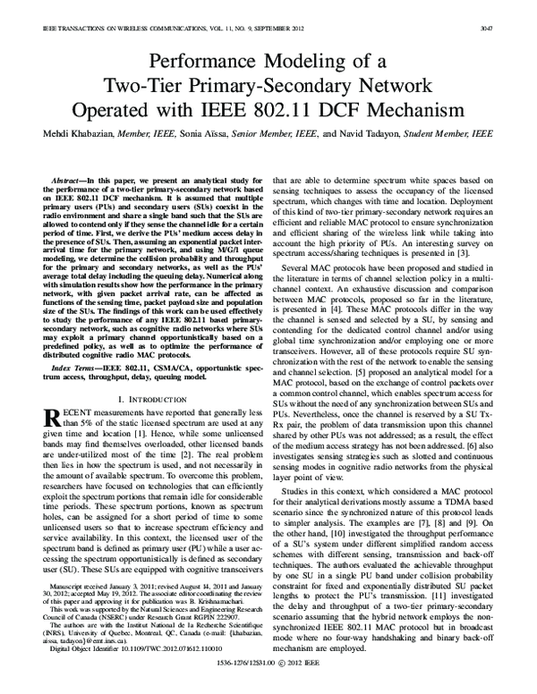 (PDF) Performance Modeling of a Two-Tier Primary-Secondary Network ...