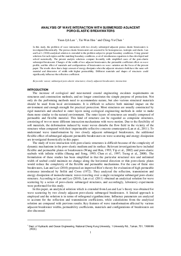 Pdf Analysis Of Wave Interaction With Submerged Adjacent Poro Elastic Breakwaters