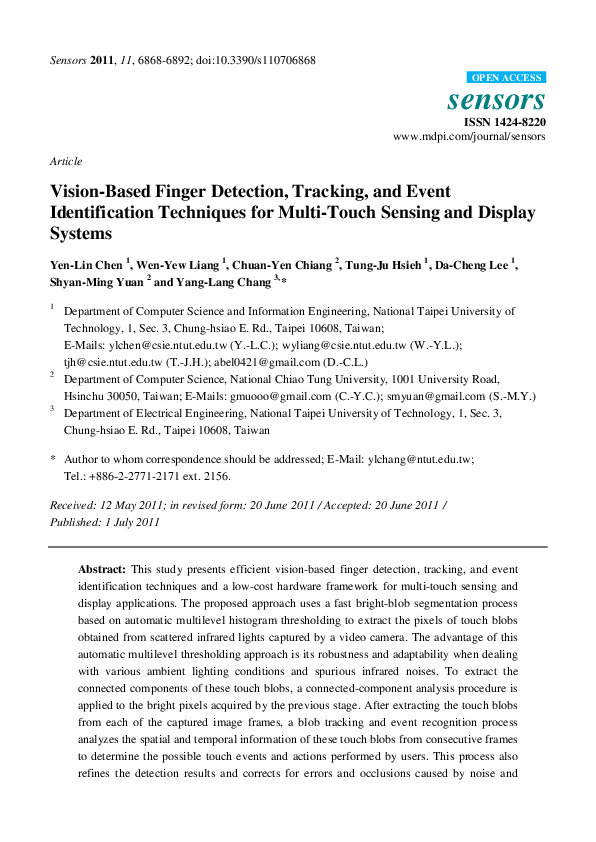 (PDF) Vision-Based Finger Detection, Tracking, and Event Identification ...