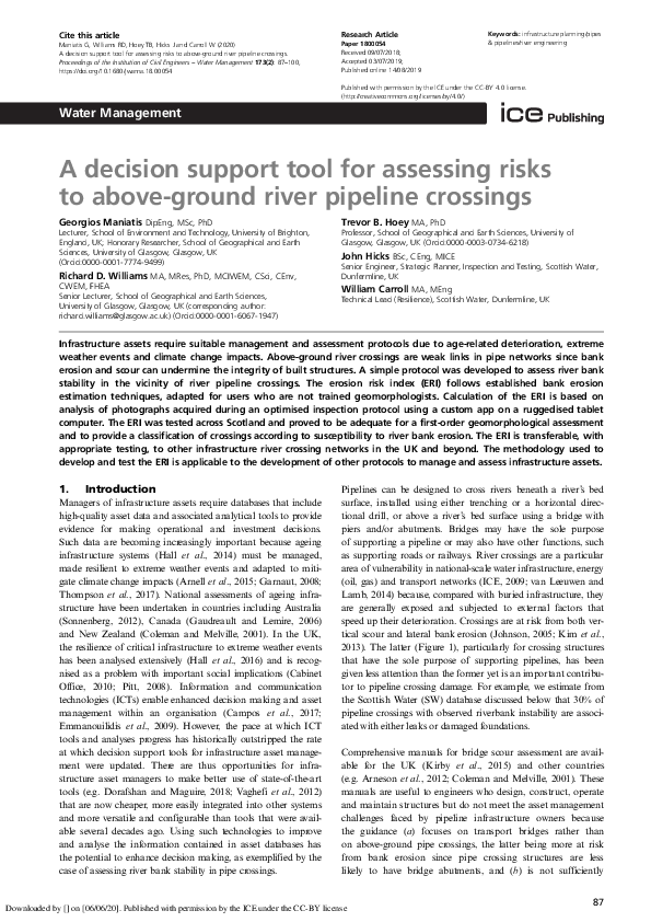 (PDF) A decision support tool for assessing risks to above-ground river pipeline crossings ...
