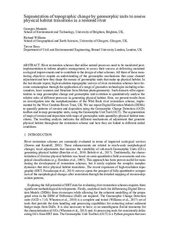 (PDF) Segmentation of topographic change by geomorphic units to assess ...