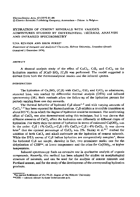 (PDF) Hydration of cement minerals with various admixtures studied by differential thermal ...