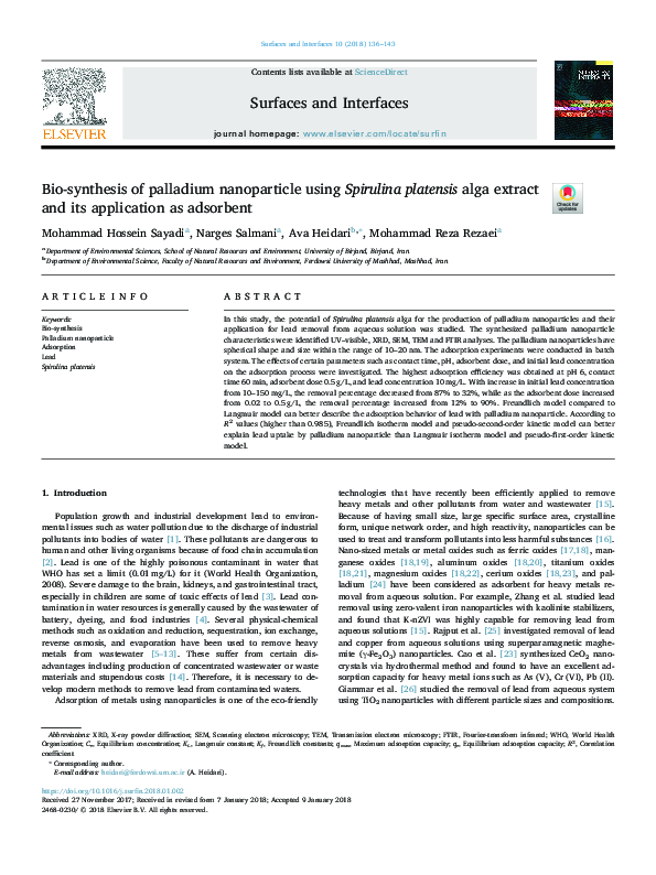 (PDF) Bio-synthesis of palladium nanoparticle using Spirulina platensis alga extract and its ...