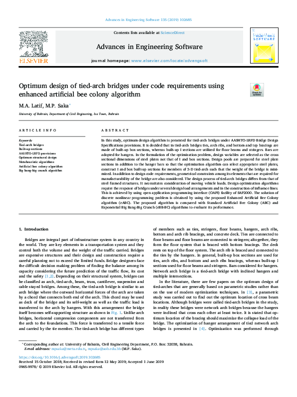 (PDF) Optimum design of tied-arch bridges under code requirements using enhanced artificial bee ...