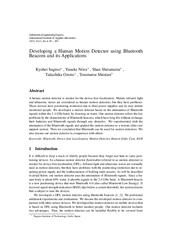 (PDF) Developing a Human Motion Detector using Bluetooth Beacons and ...