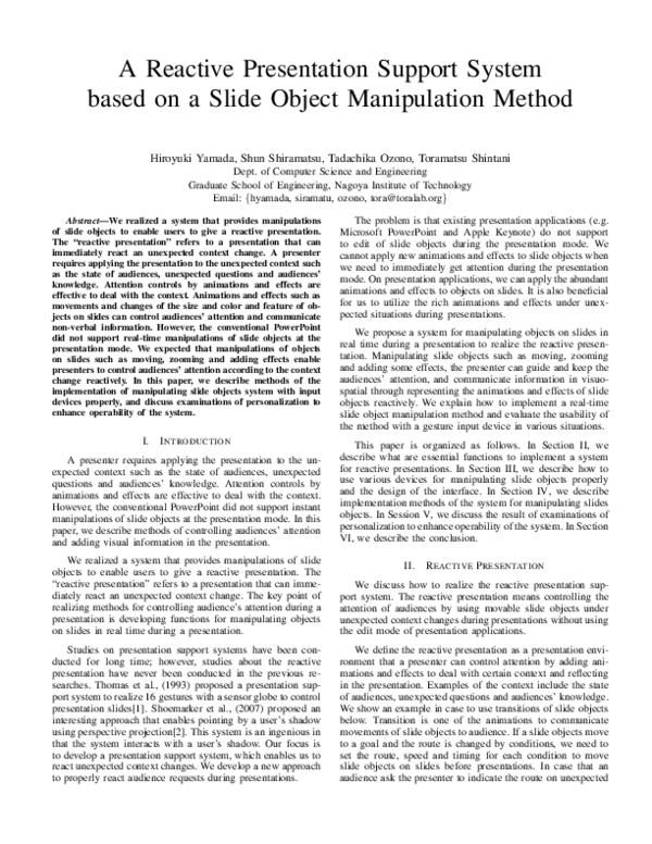 (PDF) A Reactive Presentation Support System Based on a Slide Object ...