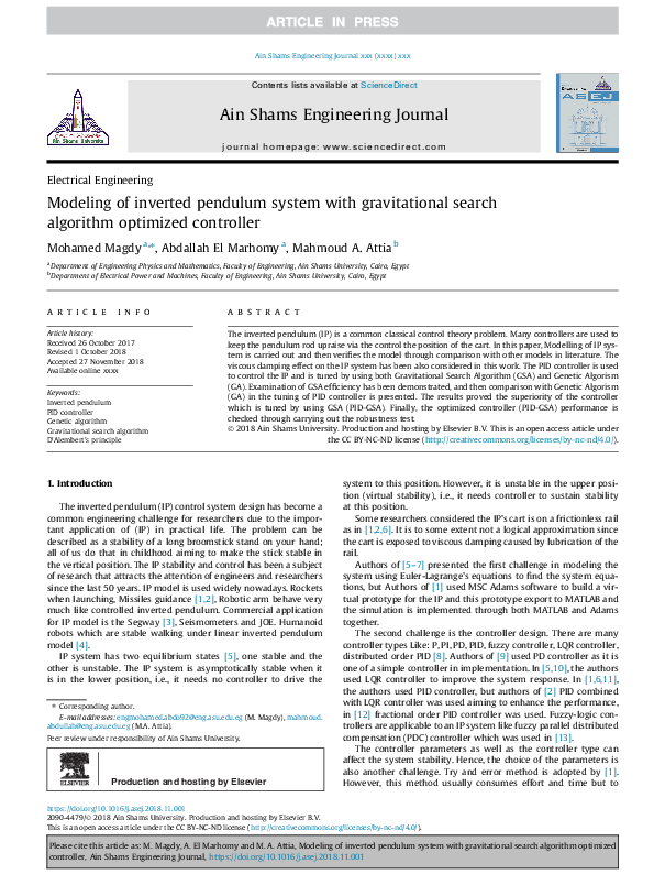 (PDF) Modeling of inverted pendulum system with gravitational search algorithm optimized controller