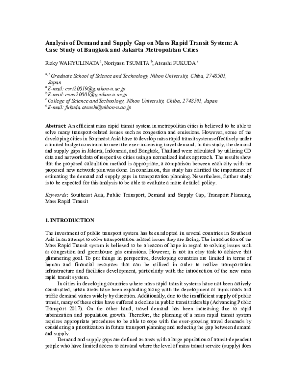 (PDF) Analysis of Demand and Supply Gap on Mass Rapid Transit System: A ...