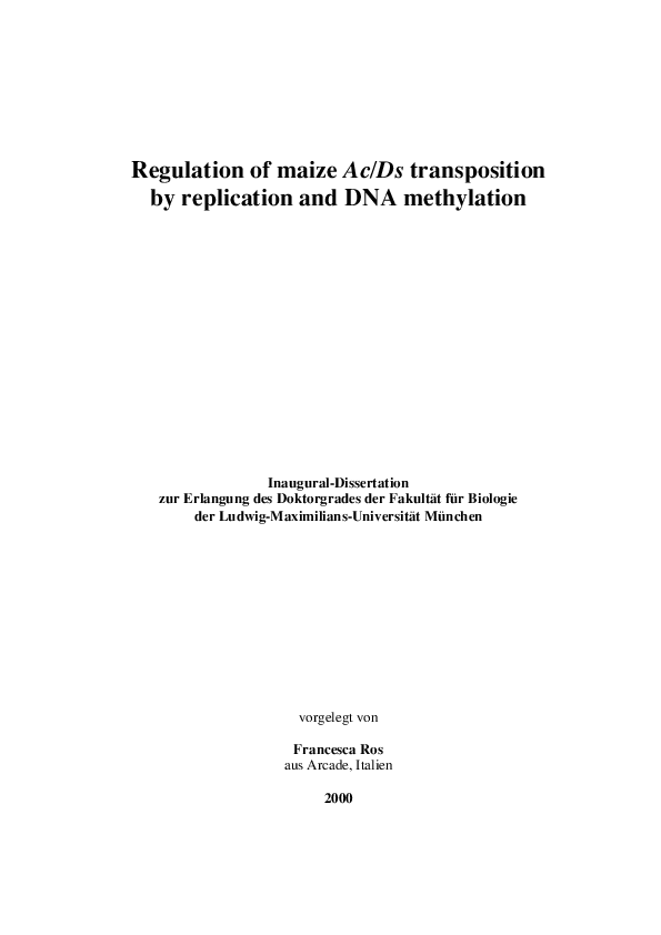 (PDF) Regulation of maize Ac/Ds transposition by replication and DNA ...