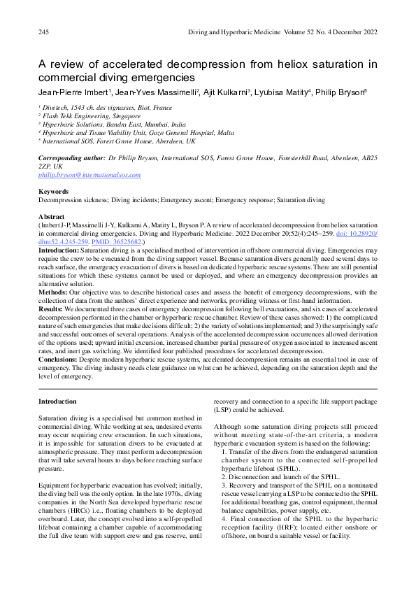 (PDF) A review of accelerated decompression from heliox saturation in commercial diving emergencies