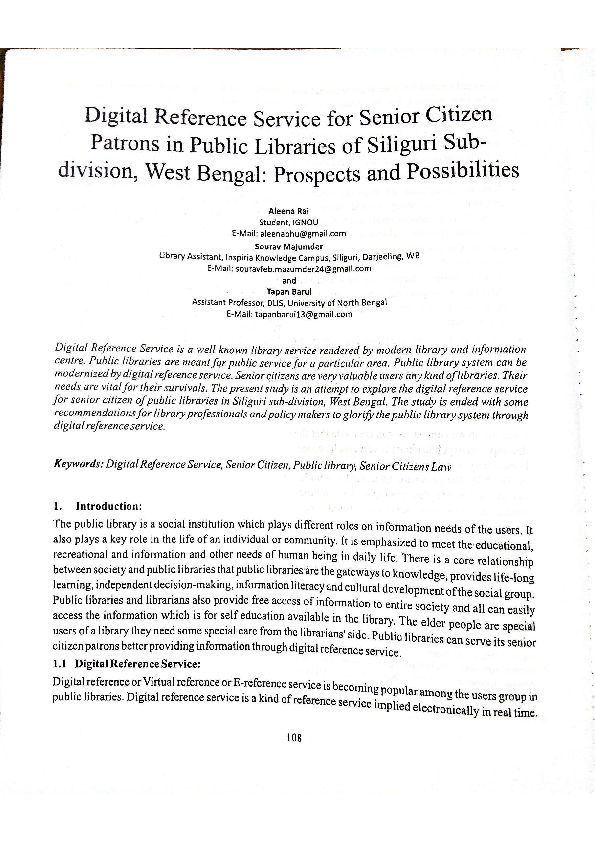 (PDF) Digital Reference Service for Senior Citizen Patrons in Public ...