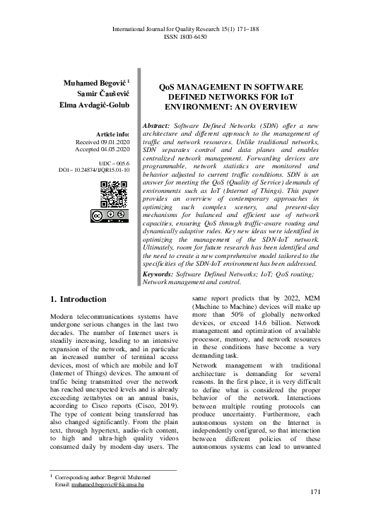 (PDF) QoS MANAGEMENT IN SOFTWARE DEFINED NETWORKS FOR IoT ENVIRONMENT ... (PDF) QoS MANAGEMENT IN SOFTWARE DEFINED NETWORKS FOR IoT ENVIRONMENT ...