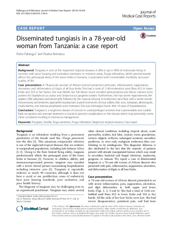 (PDF) Disseminated tungiasis in a 78-year-old woman from Tanzania: a ...