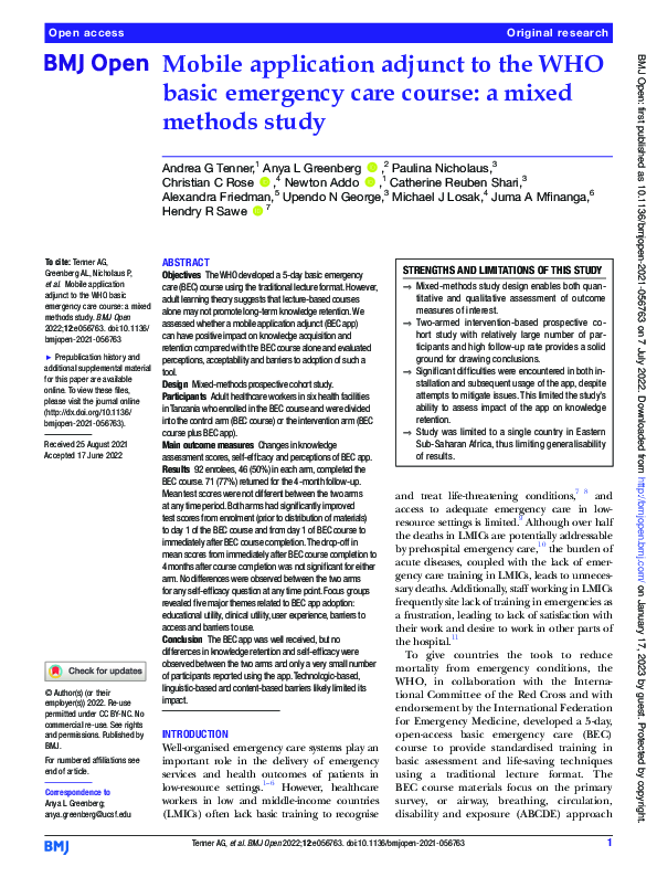 (PDF) Mobile application adjunct to the WHO basic emergency care course ...