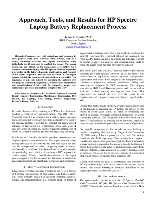 (PDF) Approach, Tools, and Results for HP Spectre Laptop Battery ...