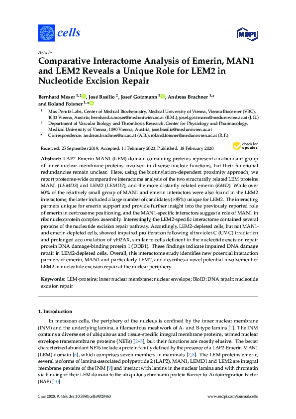(PDF) Comparative Interactome Analysis of Emerin, MAN1 and LEM2 Reveals ...