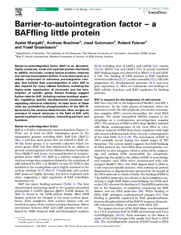 (PDF) Barrier-to-autointegration factor--a BAFfling little protein